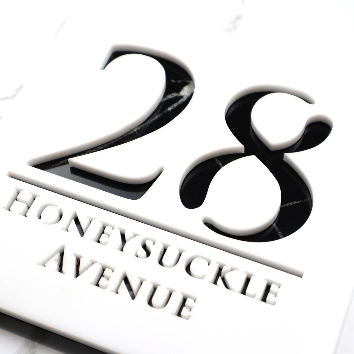 K Smart Sign | Bellissima S1 | Laser Cut Matt White & Black Marble ...