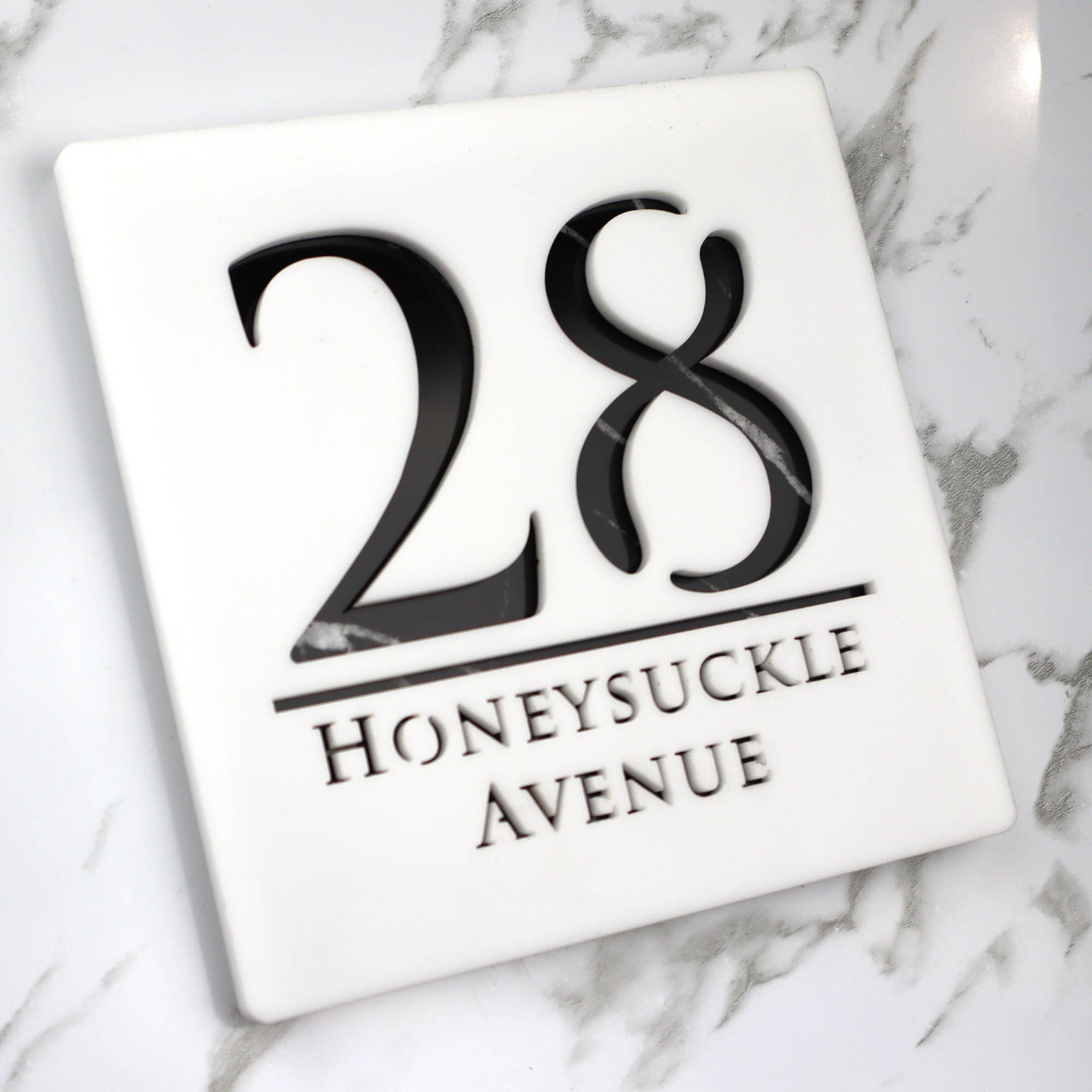 K Smart Sign | Bellissima S1 | Laser Cut Matt White & Black Marble ...