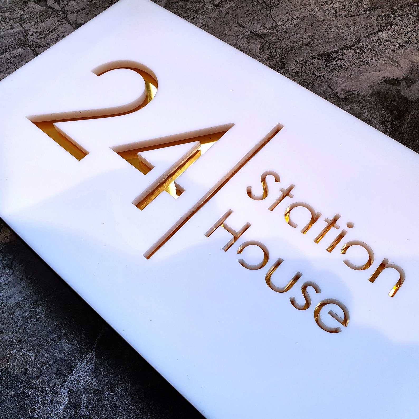 K Smart Sign Bellissima H2 Laser Cut Matt White & Gold | Etsy