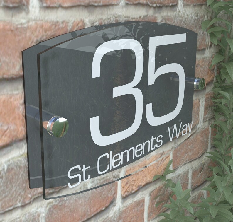 K Smart Sign Modern House Signs Plaque Door Number Street Glass Effect ...