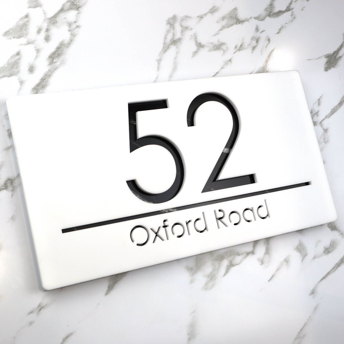 K Smart Sign | Laser Cut Matt White & Black Marble Personalised Door ...