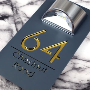 Modern Grey Mirror House Sign With Solar Light Laser Acrylic Marble ...