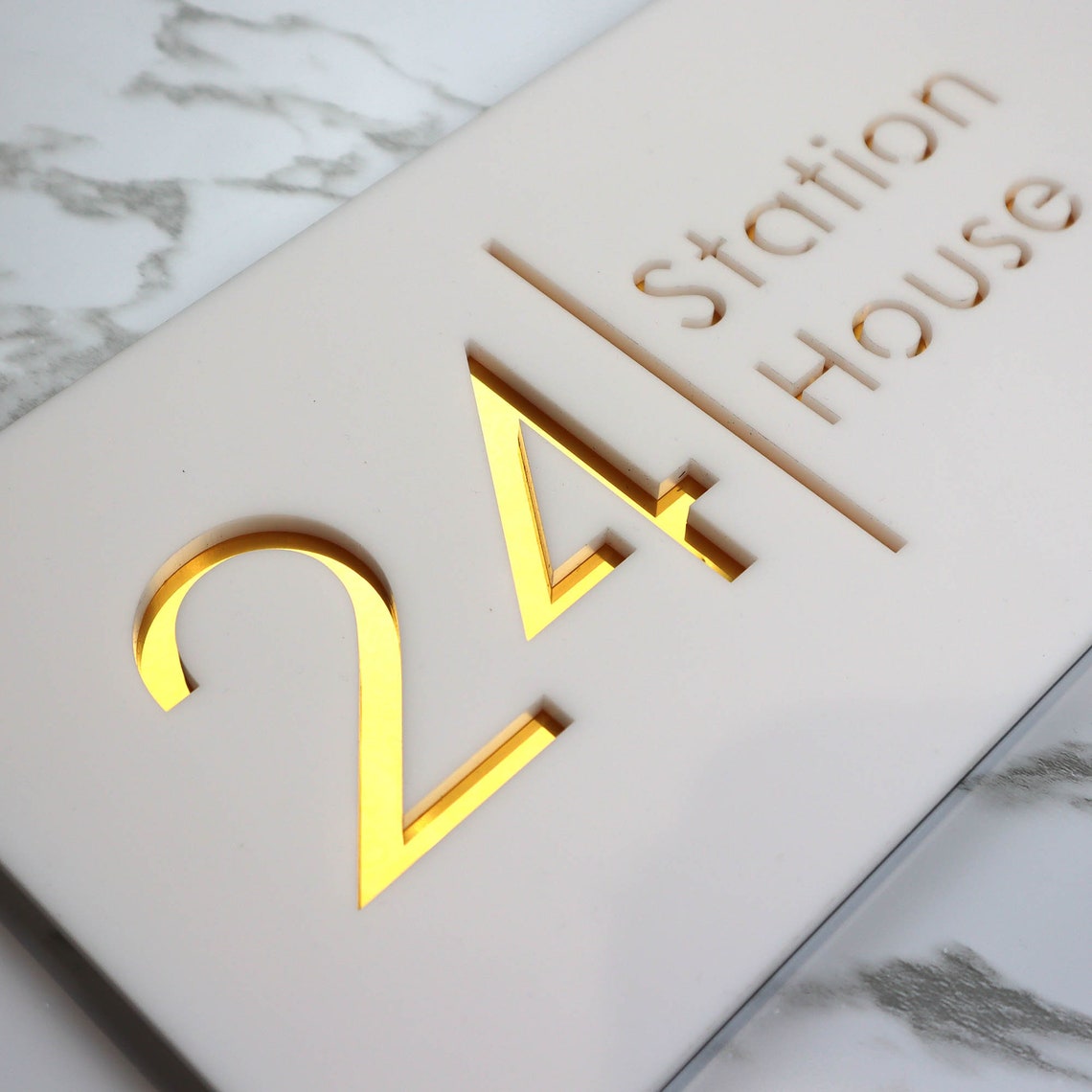 K Smart Sign | Bellissima H2 | Laser Cut Matt White & Gold Mirror ...