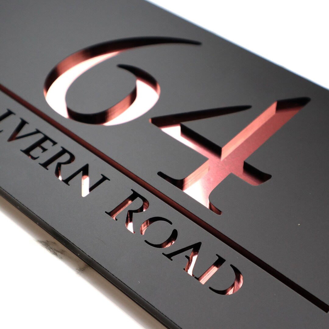 K Smart Sign | Bellissima H3 | Laser Cut Matt Black & Rose Gold Mirror ...