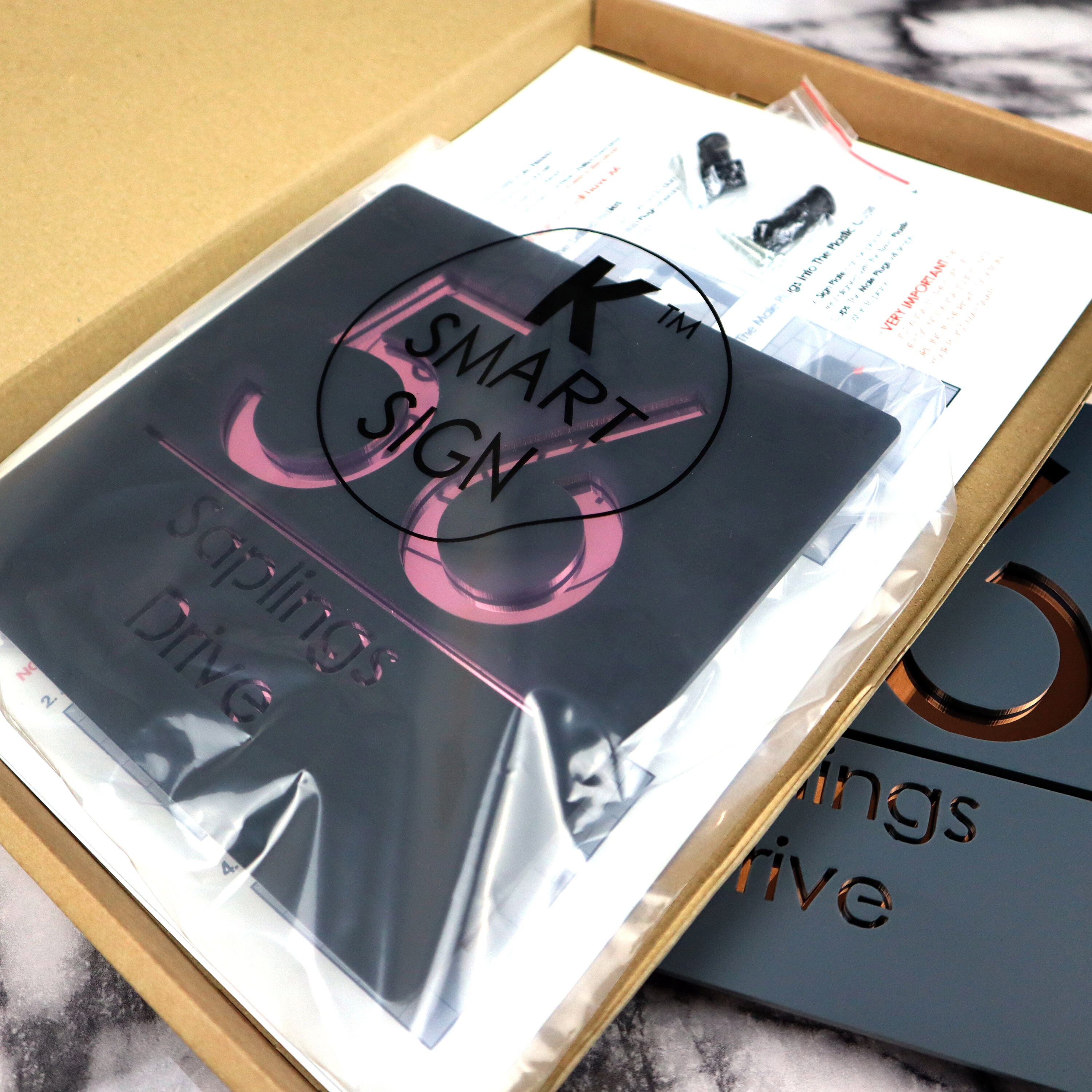 K Smart Sign | Bellissima S1 F31 | Laser Cut Matt Grey & Rose Gold ...
