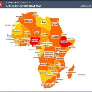 Africa Heat Map Excel Template | Printable Country Density Map - Etsy