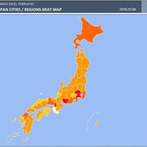 Japan Geographic Heat Map Excel Template Density Map Automatic City ...