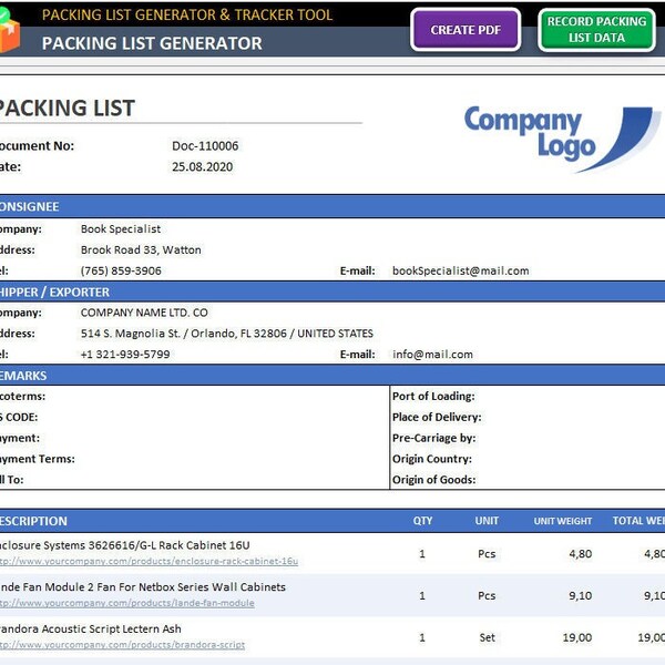 Excel Packing Template - Etsy