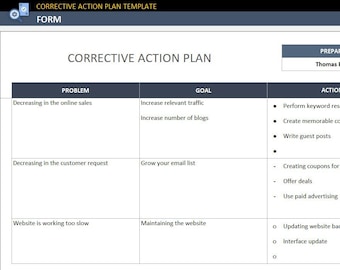 corrective action plan format excel