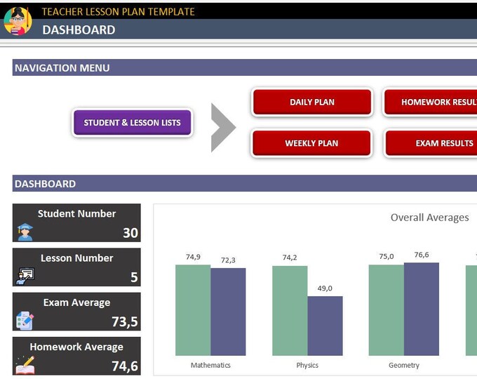 Teacher Lesson Plan Excel Template Digital Teacher Planner - Etsy