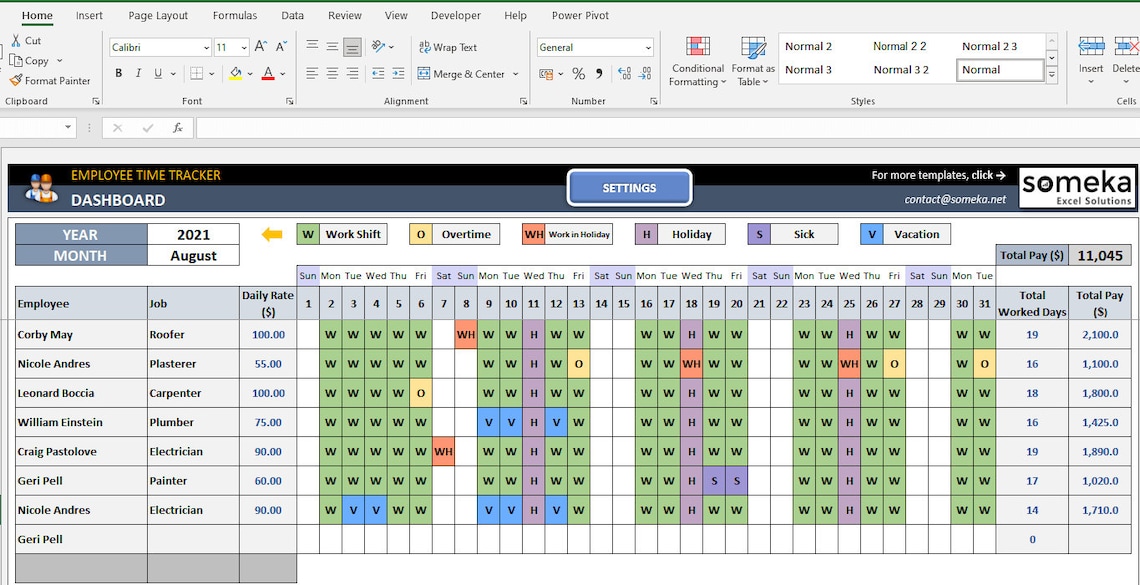 Employee Time Tracker and Payroll Template in Excel | Timesheet ...