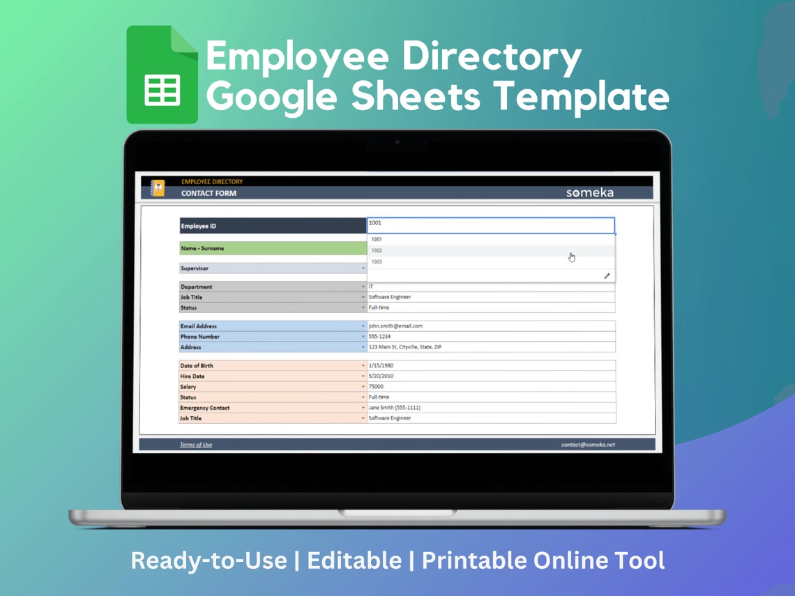 Employee Directory Template | Google Sheets Template | Online Contact ...