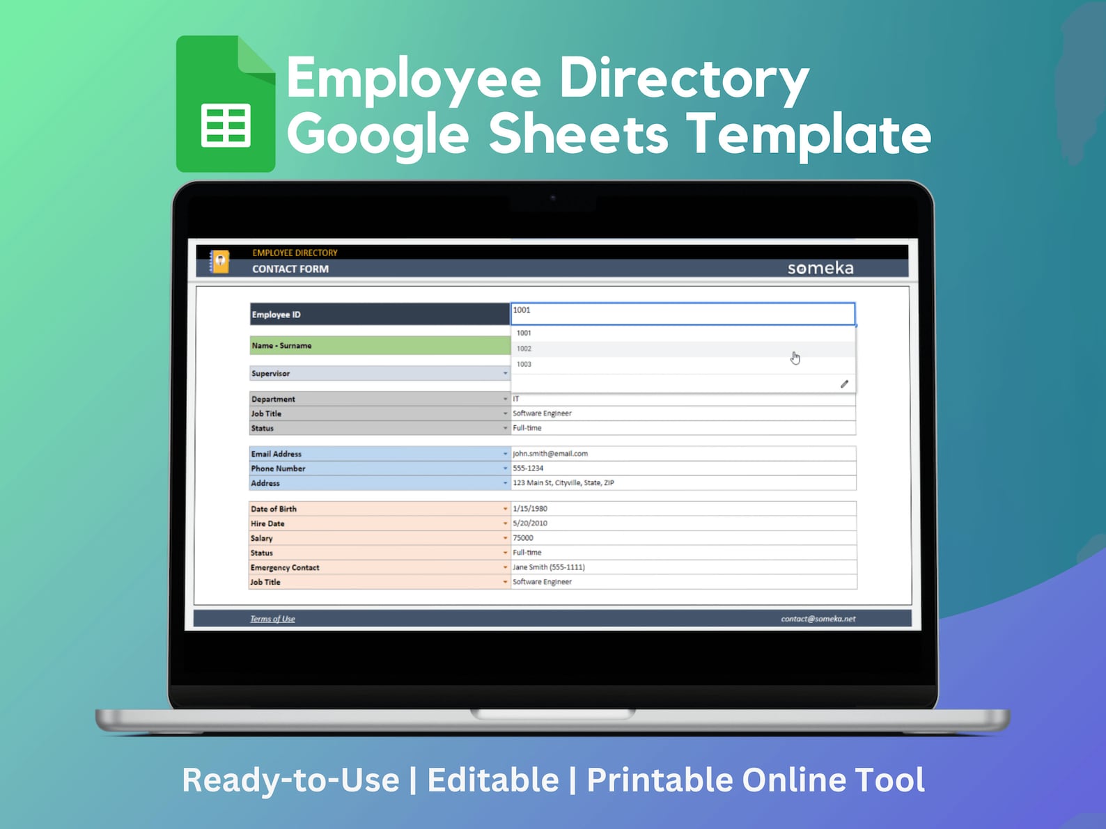 Employee Directory Template | Google Sheets Template | Online Contact ...