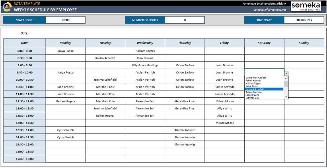 ROTA Template Employee Worksheet Excel Template Employee | Etsy