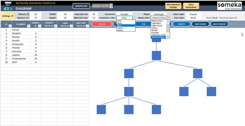 Network Diagram Excel Template | Diagram Creator | Network Diagram ...