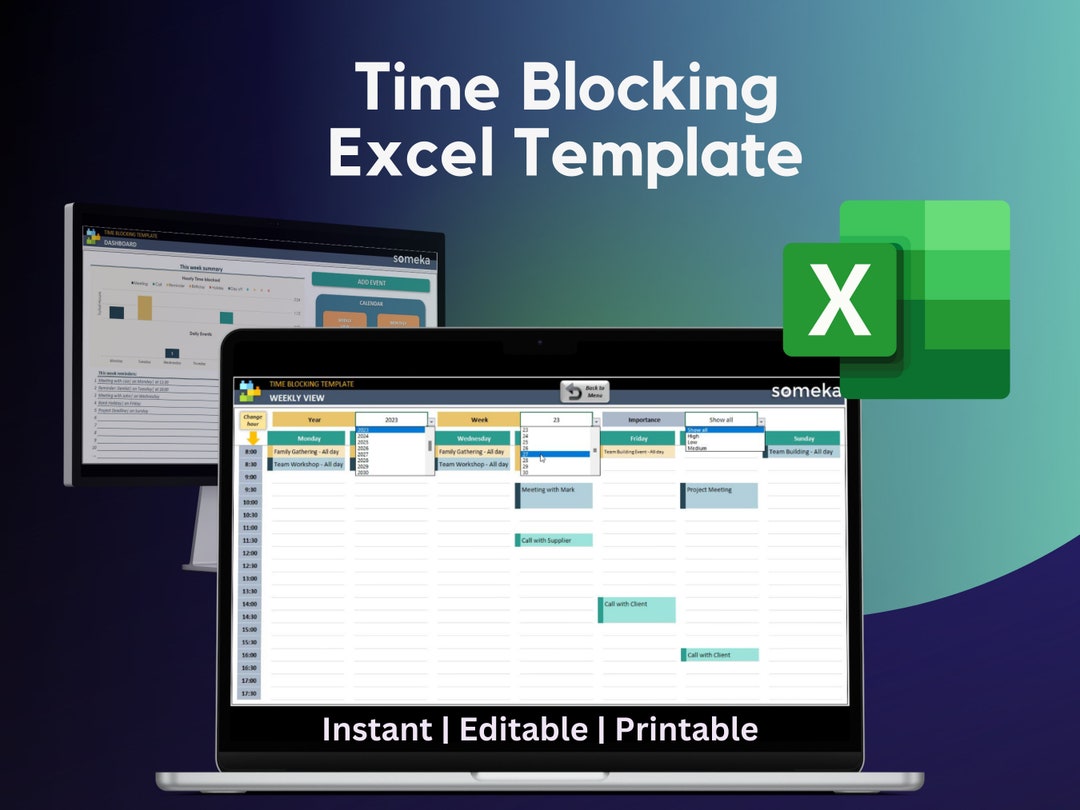 Time Blocking Excel Template: Weekly & Monthly Planner (printable) - Etsy
