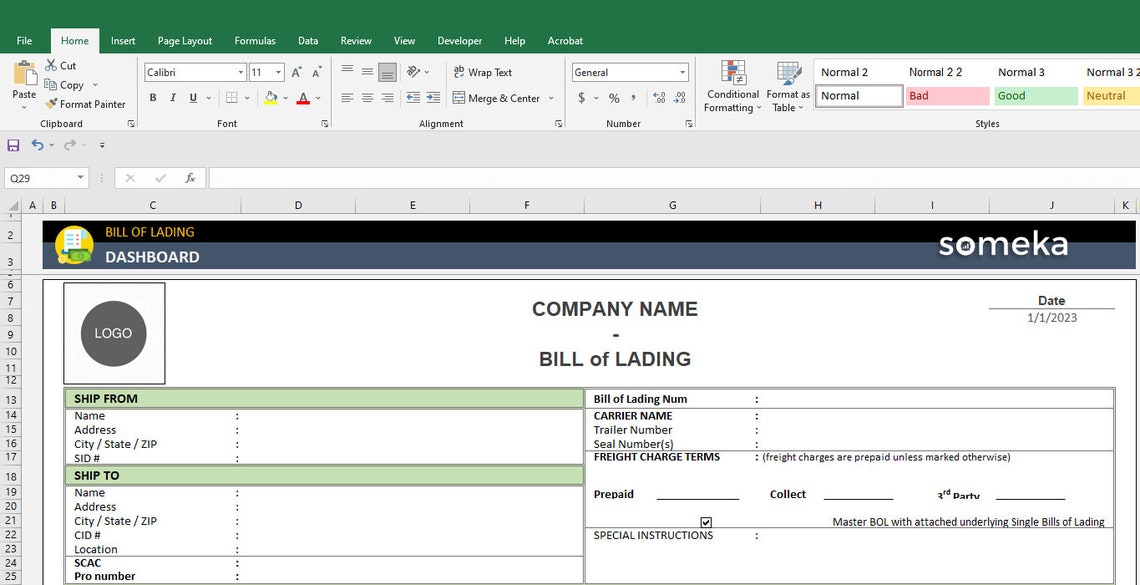 Bill of Lading Excel Template Waybill Excel Template Waybill Excel ...