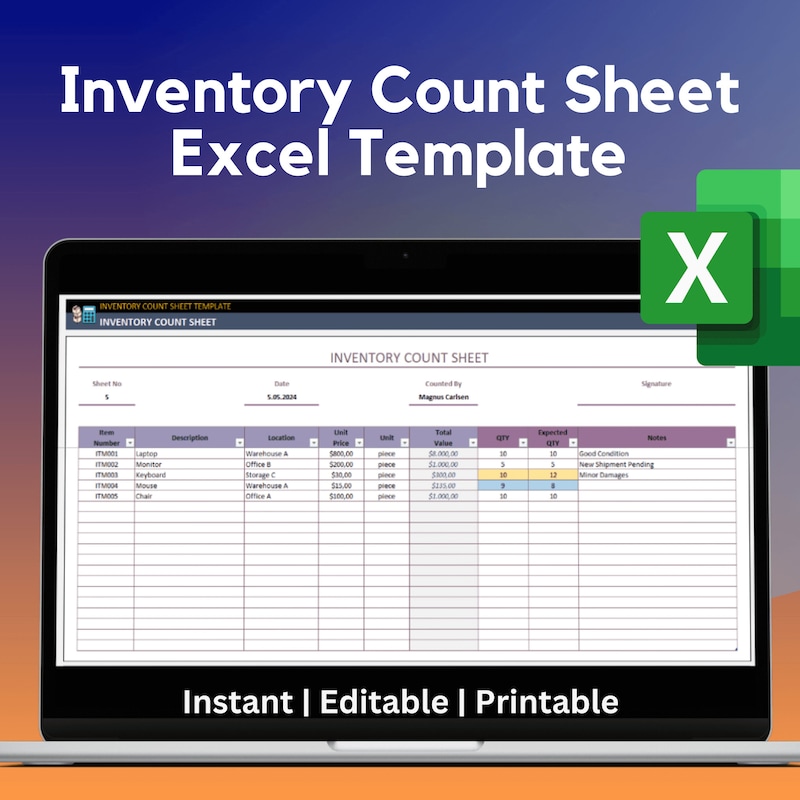 Count in Sheets Excel - Etsy