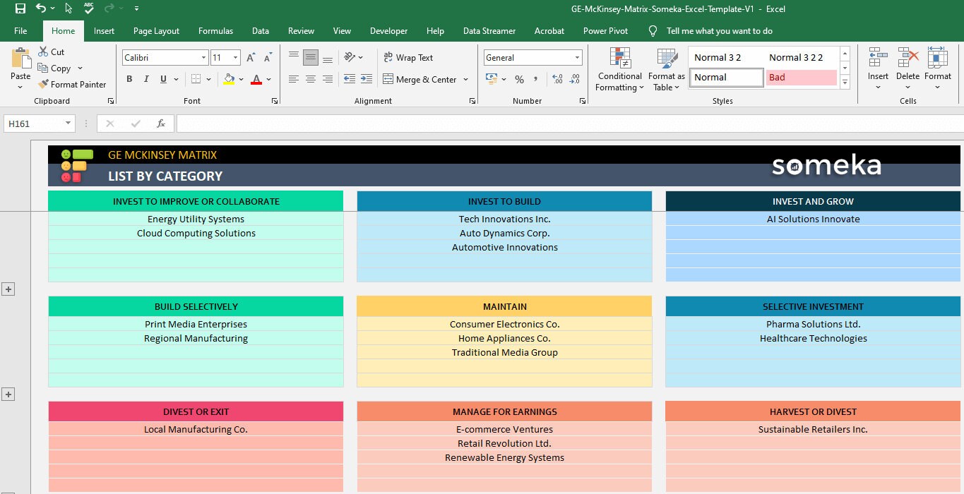 GE Mckinsey Matrix Template | Excel Template | 9 Box Investment Model ...