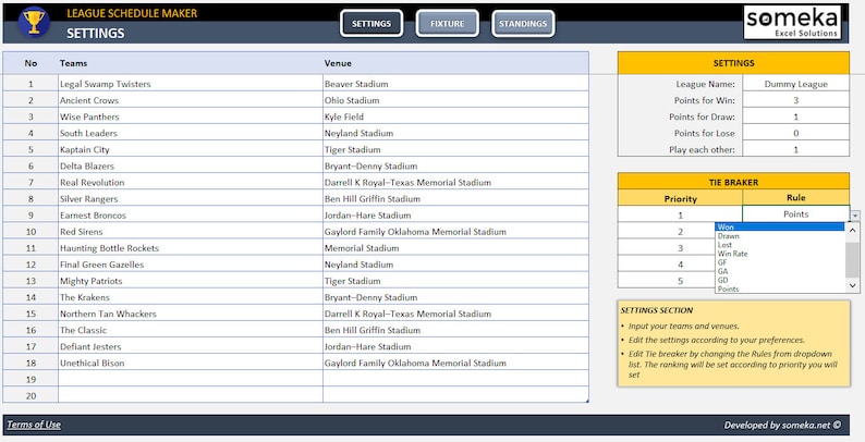 League Schedule Maker | Football Schedule | Excel Template | Football ...