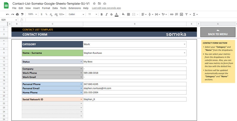 Contact List | Google Sheets Template | Keep All Your Customer Data - Etsy