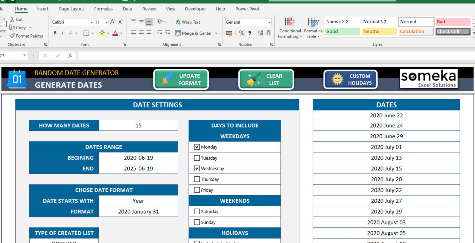 Generador de fechas aleatorias / Herramienta de Excel / Plantilla de ...