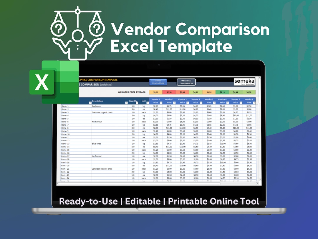 Vendor Comparison Excel Template | Vendor Price Comparison | Price Tracker | Price Comparison ...
