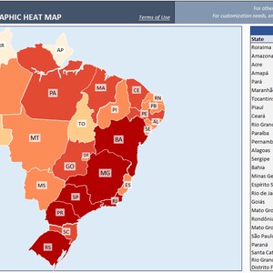 Brazil Heat Map Excel Template | Automatic City Coloring - Etsy