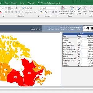 Canada Geographic Heat Map | Excel Template | Density Map | Automatic ...