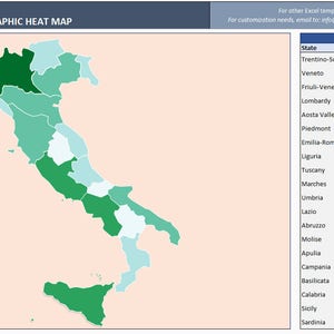 Italy Geographic Heat Map | Excel Template | Density Map | Automatic ...