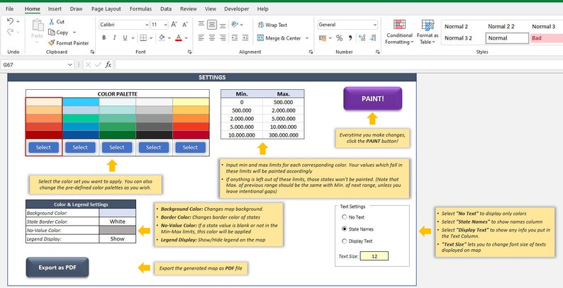 France Geographic Heat Map | Excel Template | Density Map | Automatic ...