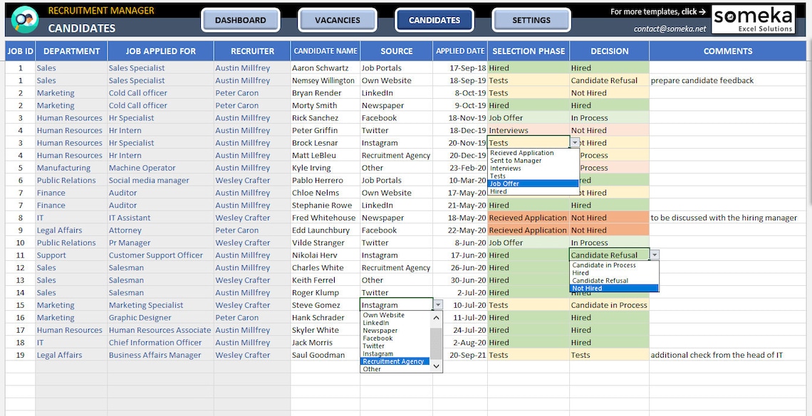Recruitment Tracker Excel Template Manager Template Excel - Etsy