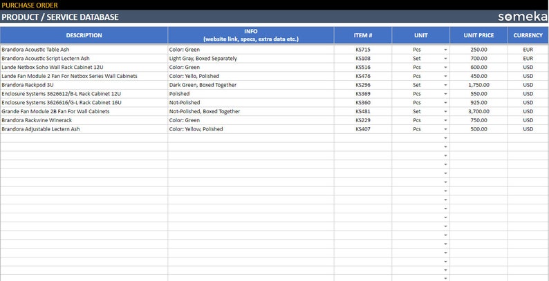 Purchase Order Template| Google Sheets | Editable PO | Printable ...