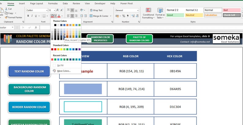 Color Palette Generator | Excel Template | Color Samples in Excel ...