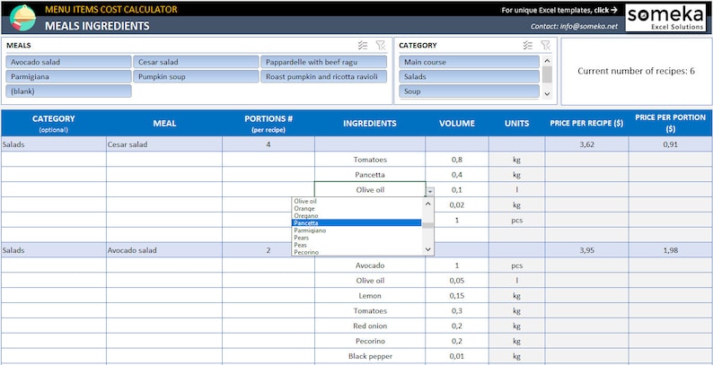 Food Cost Excel Template: Restaurant Recipe Calculator - Etsy