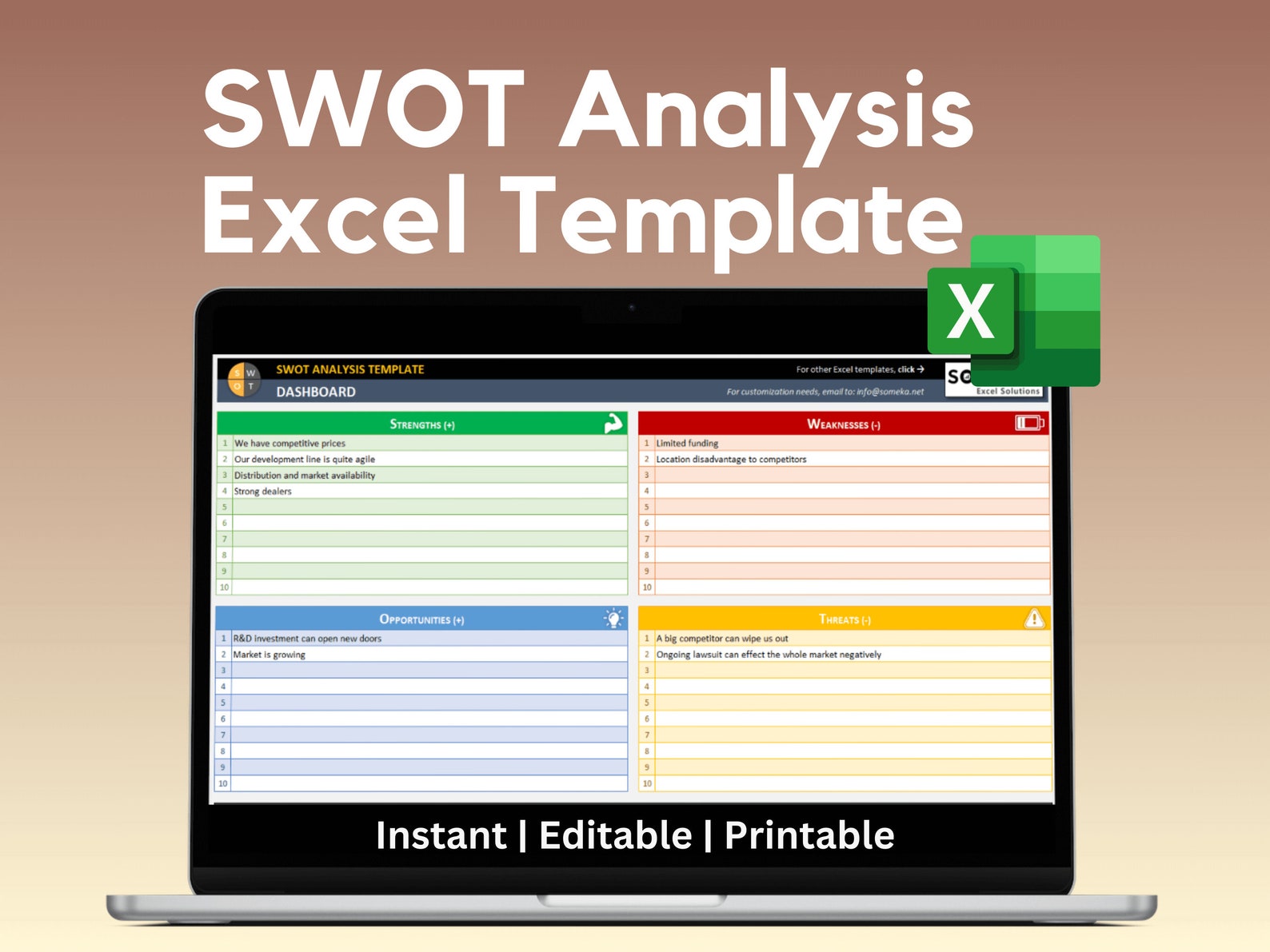 SWOT Analysis Excel Template | Strengths, Weaknesses, Opportunities ...