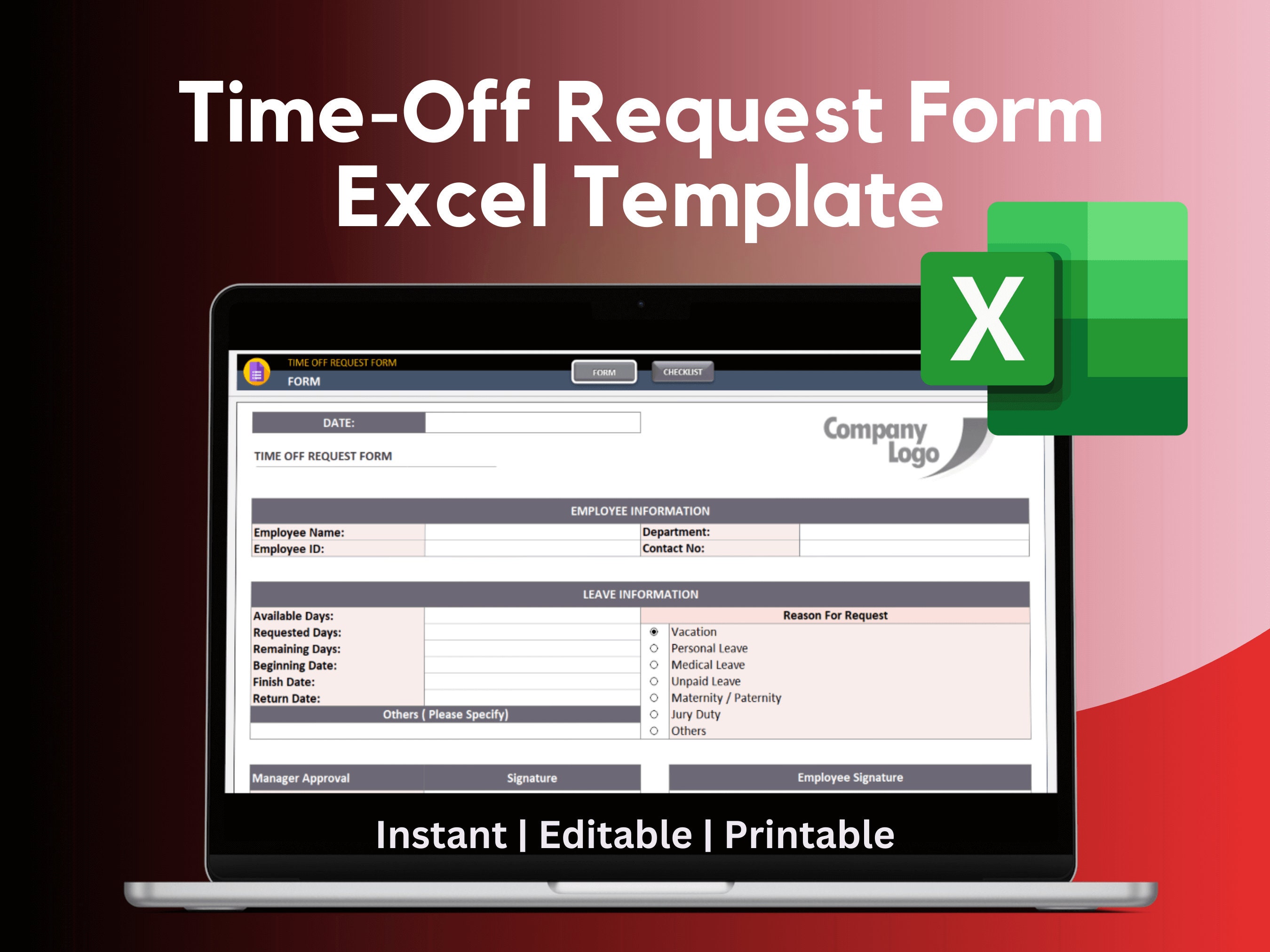 Time-off Request Form | Excel Template | Excel Template | Employee ...