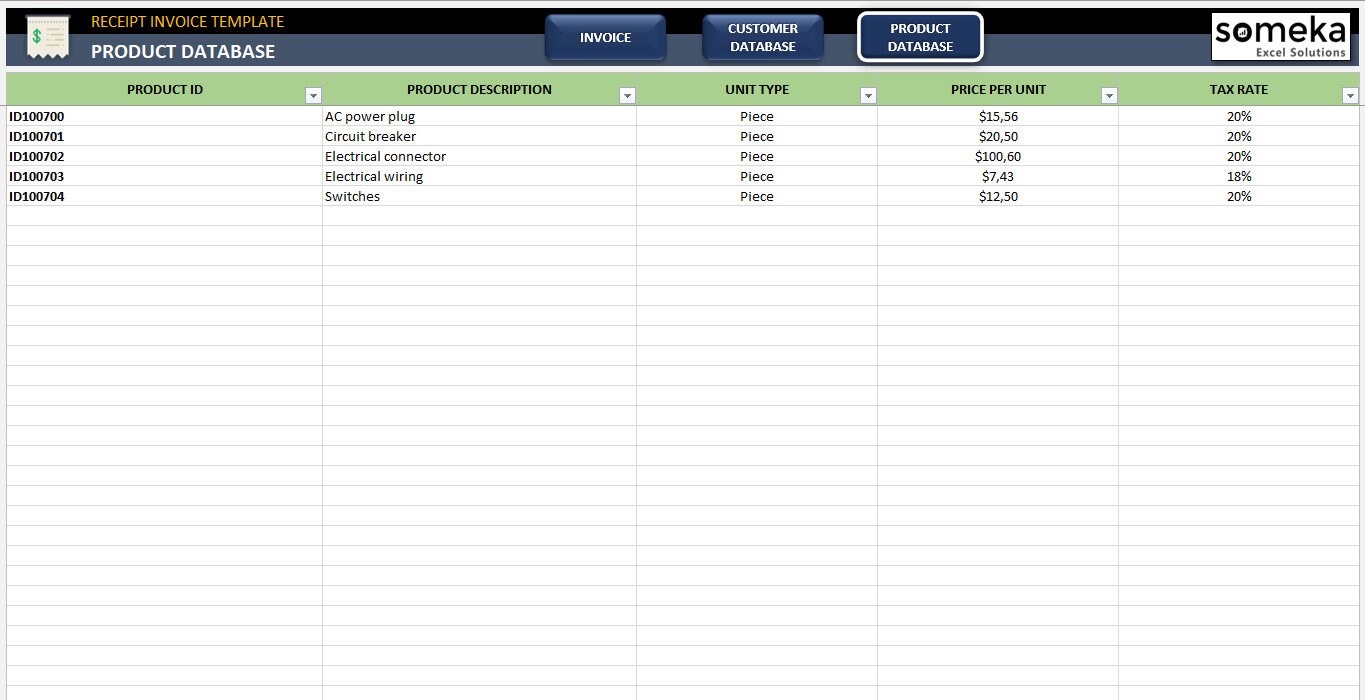 Excel Invoice Template With Database