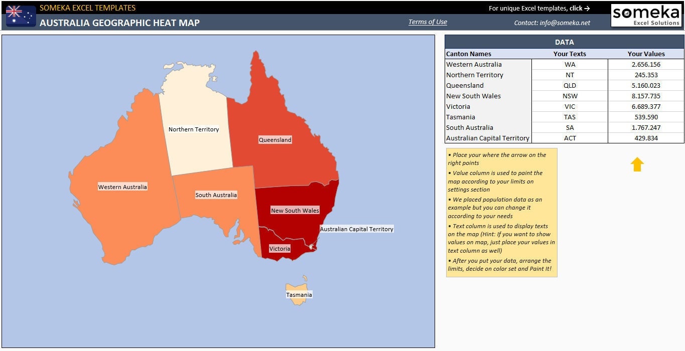 Generador de mapa de calor geográfico de Australia / Plantilla de Excel ...