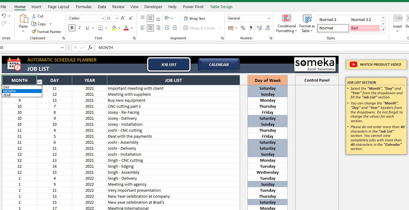Automatic Schedule Planner in Excel | Editable Calendar Maker ...