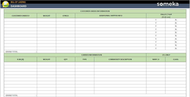 Bill of Lading Excel Template: Printable Waybill Form - Etsy