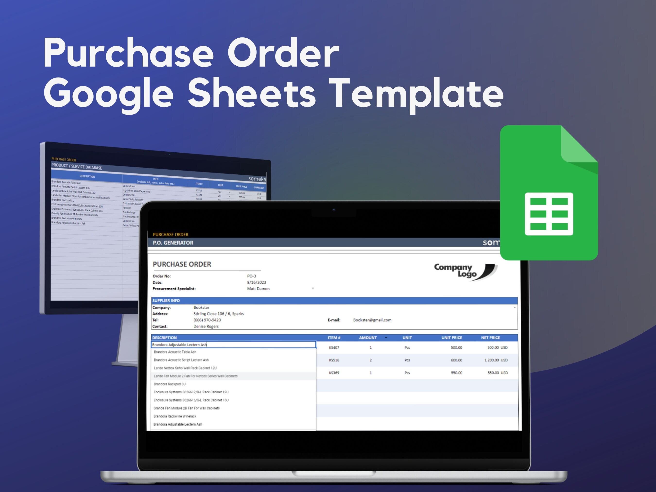 Google Sheets Purchase Order Template | Editable PO Form - Etsy