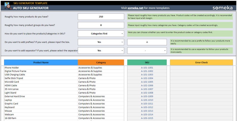 SKU Generator | Google Sheets Template | Generate Unique Codes for Your Products - Etsy