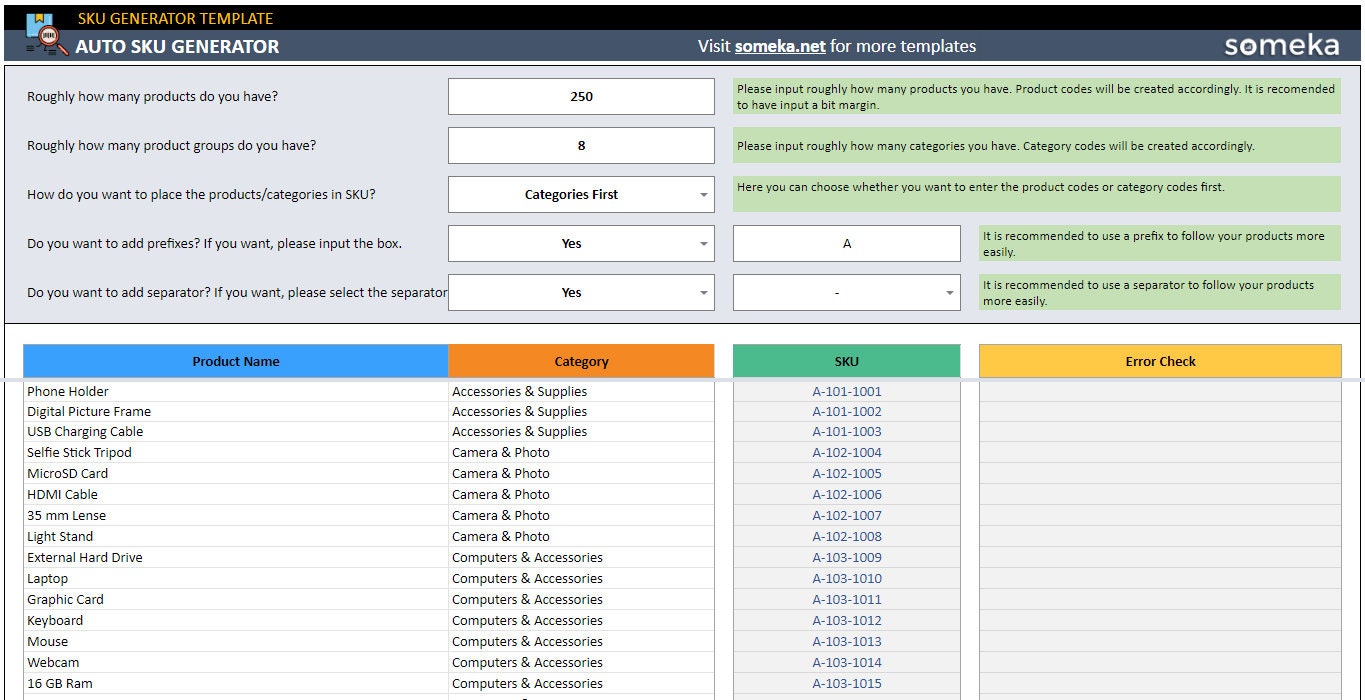 SKU Generator | Google Sheets Template | Generate Unique Codes for Your ...