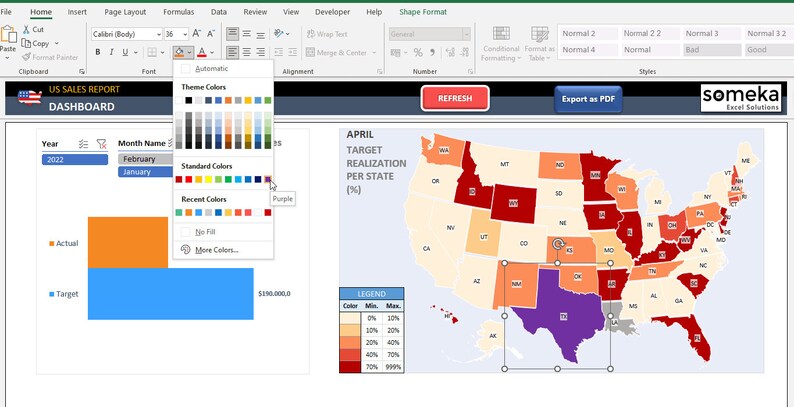 US Sales Map Excel Template Excel Template Excel (Download Now) - Etsy