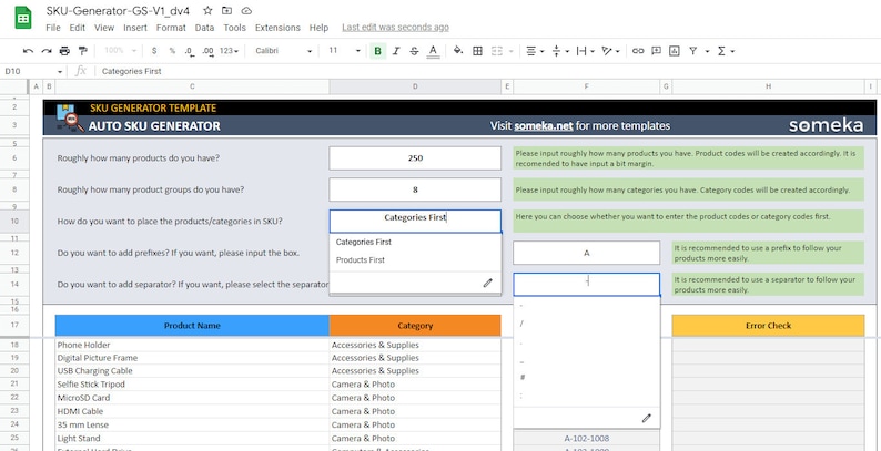 SKU Generator | Google Sheets Template | Generate Unique Codes for Your Products - Etsy