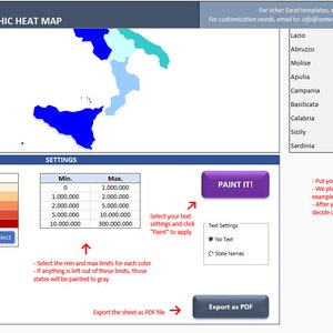 Italy Geographic Heat Map | Excel Template | Density Map | Automatic ...