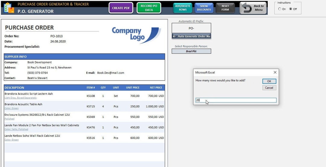Purchase Order Tracker Excel Template | Digital Order Form | Invoicing ...