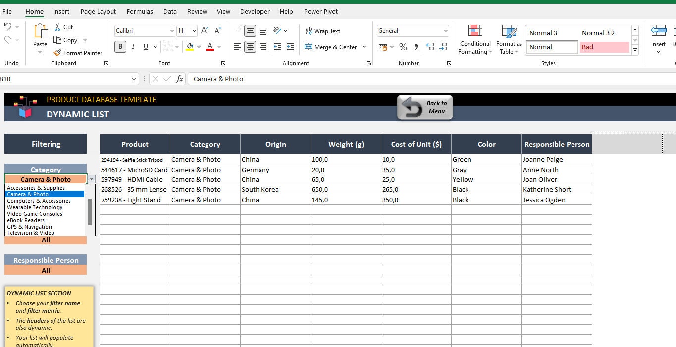 Product Database Template | Product Portfolio | Excel for Business ...