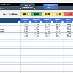 Vendor Price Comparison Excel Template: Price Tracker (printable) - Etsy